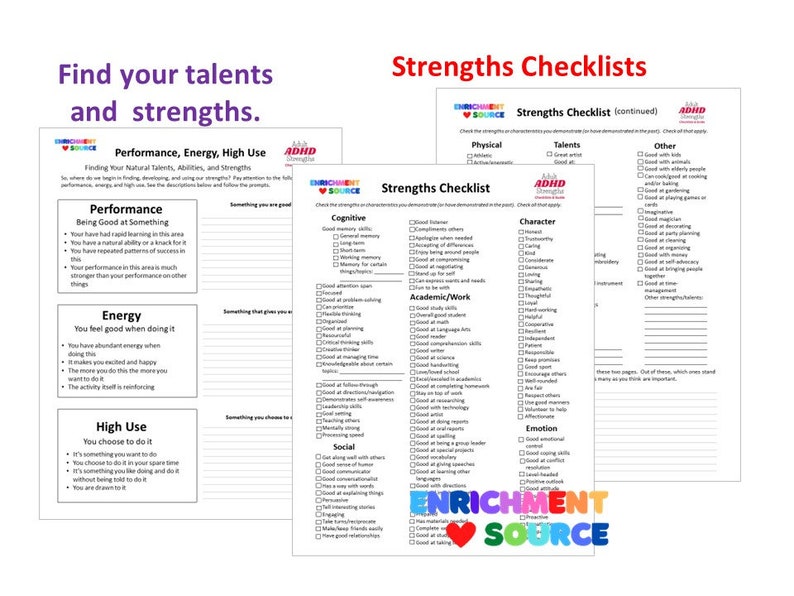 ADHD Adult Strengths Success Checklists Guide, ADHD Strength Talent ...
