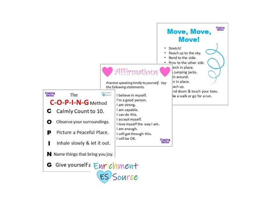 Coping Skills Cards Set, 18 Cards for Managing Stress, Worry, Anxiety ...