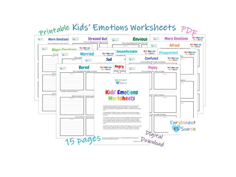 Kids’ Emotions Worksheets, Elementary School Student Social Emotional ...
