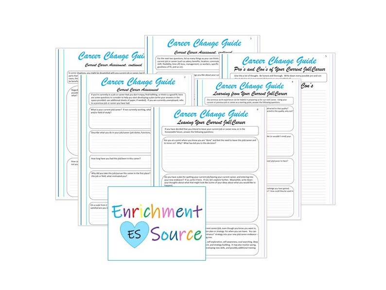 Career Change Planner for Adults, Printable Career Plan Workbook ...