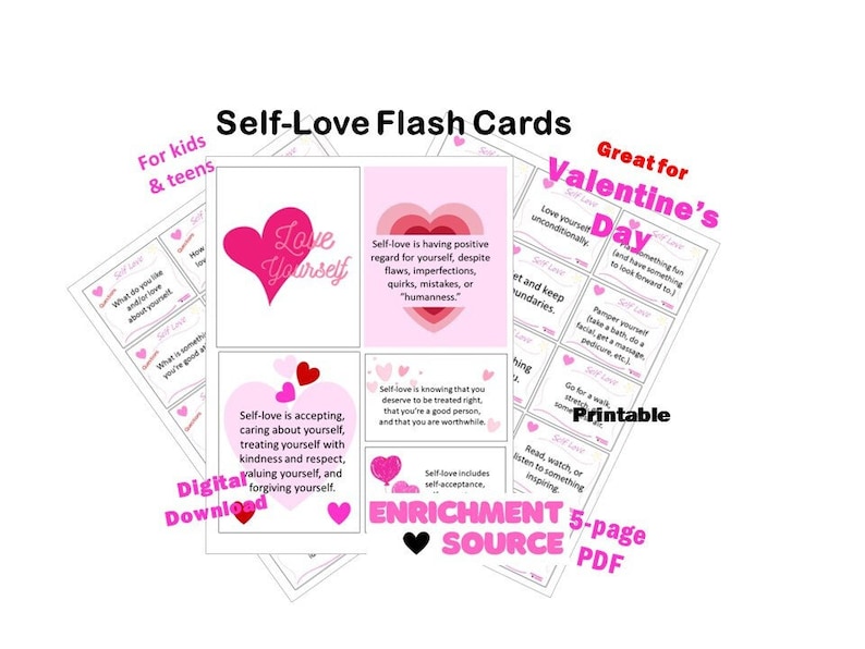 Self Love Flash Cards and Signs, Self Esteem Reminders, Love Yourself ...