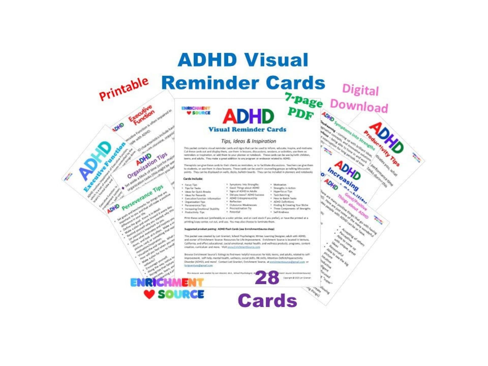 ADHD Self Care Reminder Cards, ADHD Inspiration, ADHD Therapy Tool ...