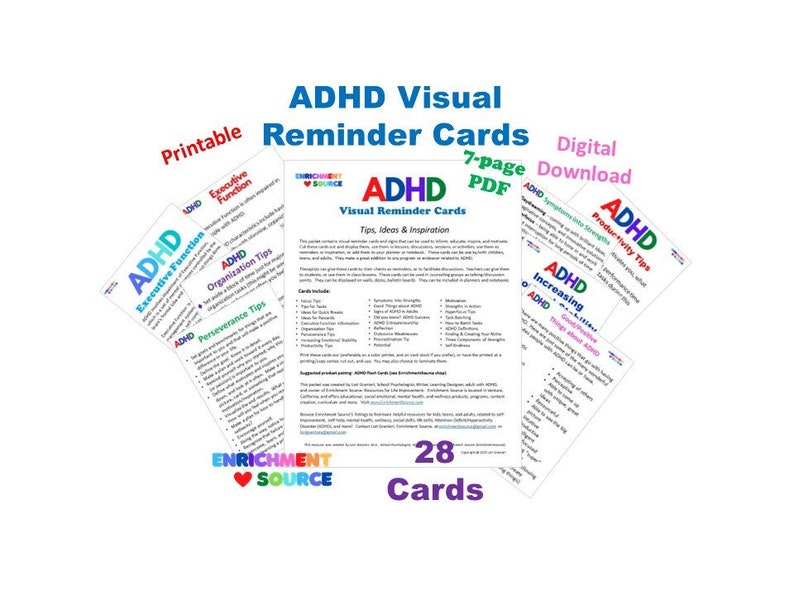 ADHD Self Care Reminder Cards, ADHD Inspiration, ADHD Therapy Tool, Adhd Motivational Signs ...