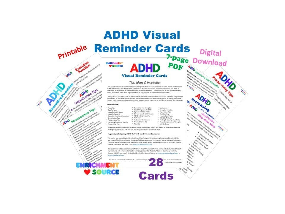 ADHD Self Care Reminder Cards, ADHD Inspiration, ADHD Therapy Tool ...