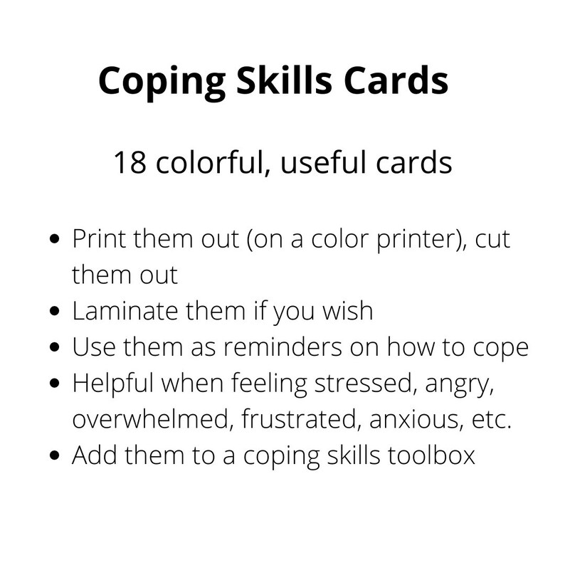 Coping Skills Cards Set, 18 Cards for Managing Stress, Worry, Anxiety ...