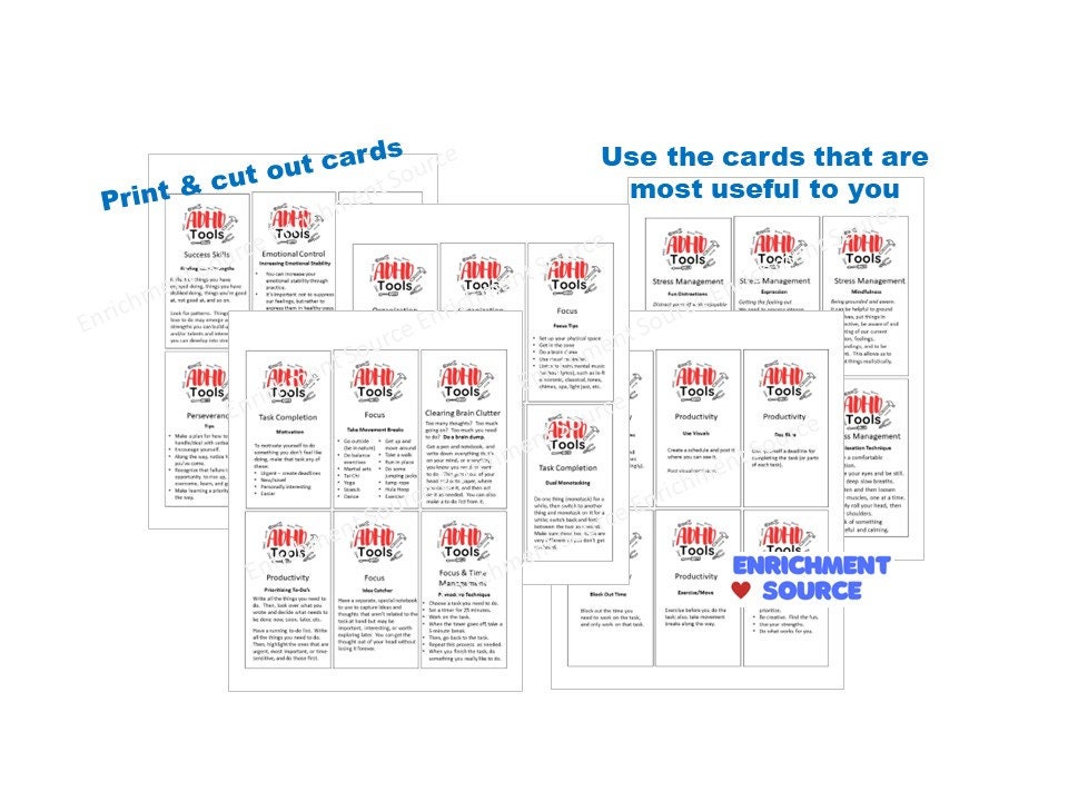 Kids and Teens ADHD Toolbox and Tips, ADHD Solutions, ADHD Advice Cards ...
