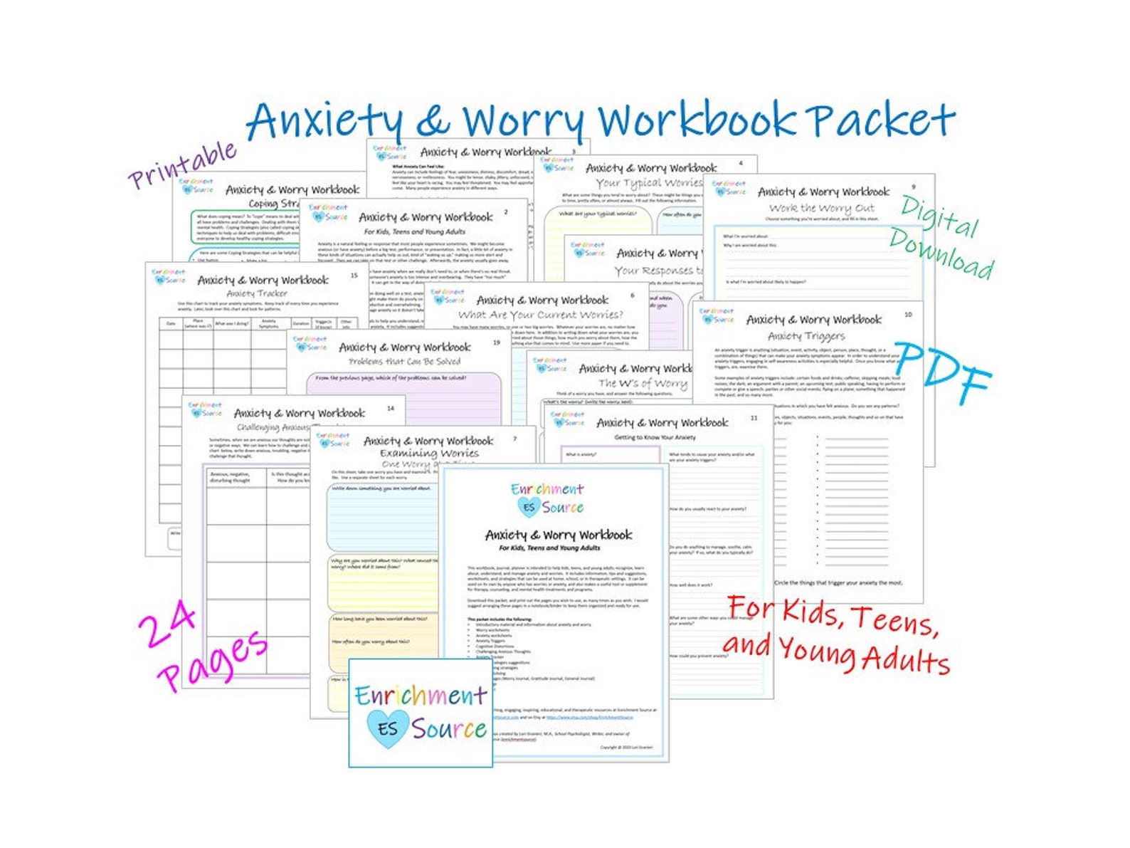 Anxiety Workbook for Kids, Teens, Young Adults, Worry Journal ...
