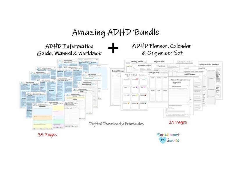 ADHD Information Packet Workbook and Planner Bundle Printable ...