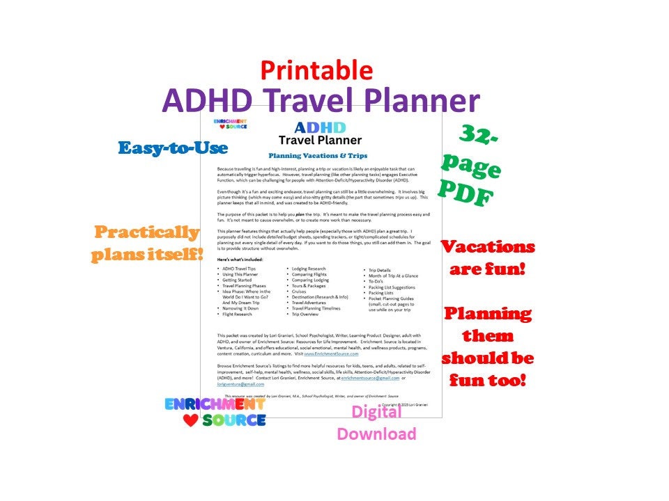 ADHD Travel Planner, ADHD Vacation Planner, ADHD Adult Trip Planner ...
