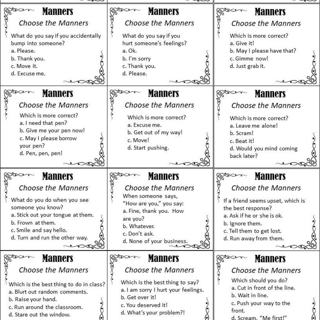 Manners Flash Cards Choose the Manners Social Skills Cards - Etsy