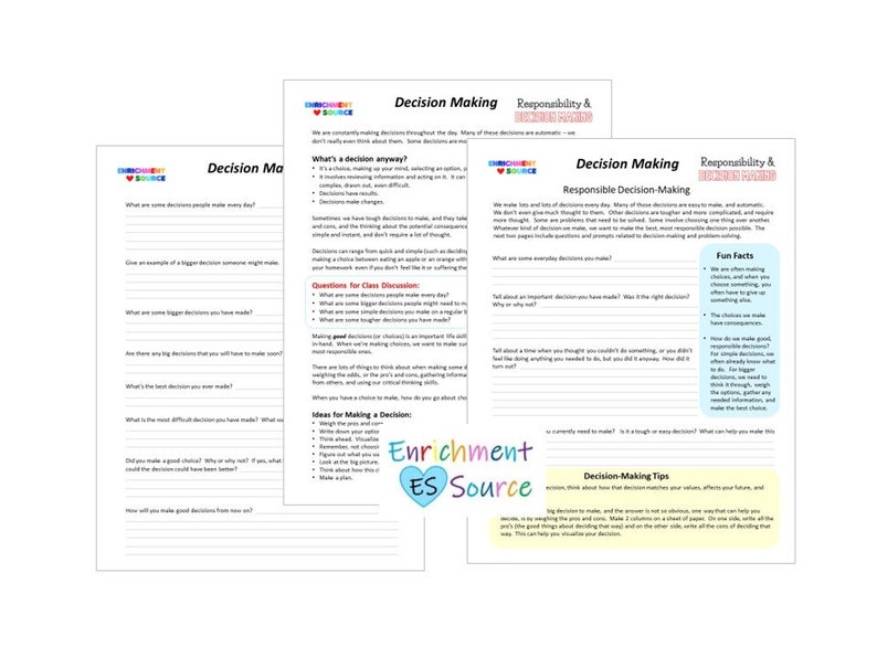 Responsibility and Decision Making Lesson Plan Workbook, Responsible ...