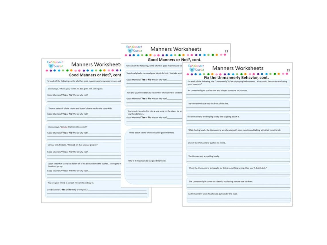 Good Manners Printable Guide, Manners Workbook, Manners Informative ...