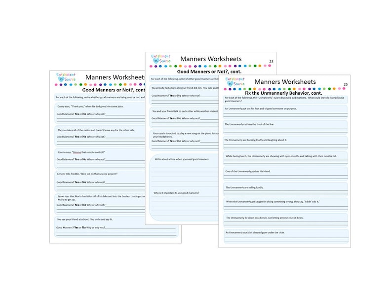 Good Manners Printable Guide, Manners Workbook, Manners Informative ...
