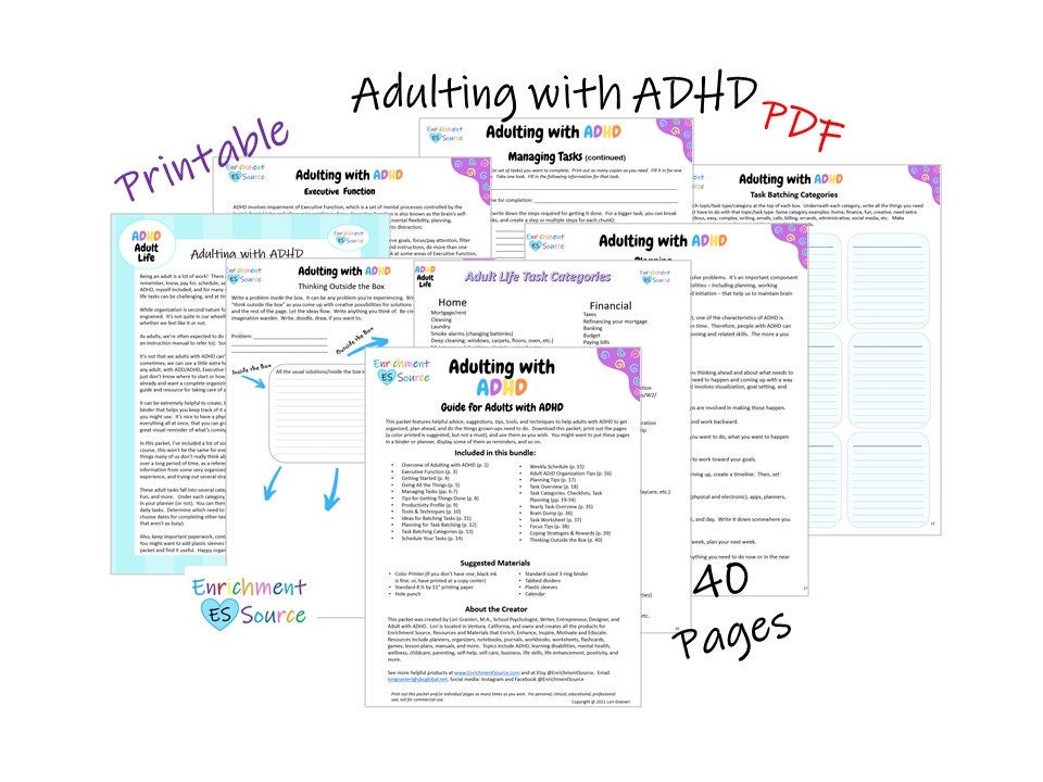 Adulting With ADHD Packet, Adult Attention Deficit Hyperactivity ...
