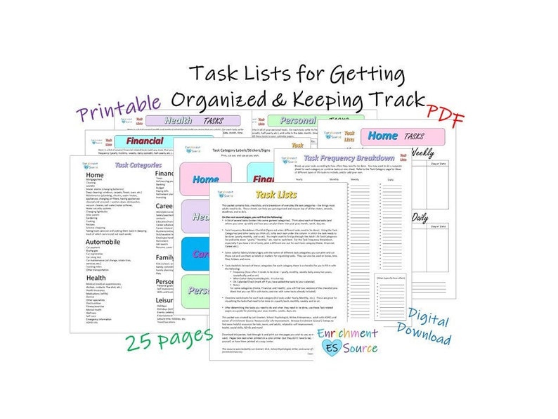 Task Lists Packet, Checklists, to Do Lists, Organizer Pages, Planner ...