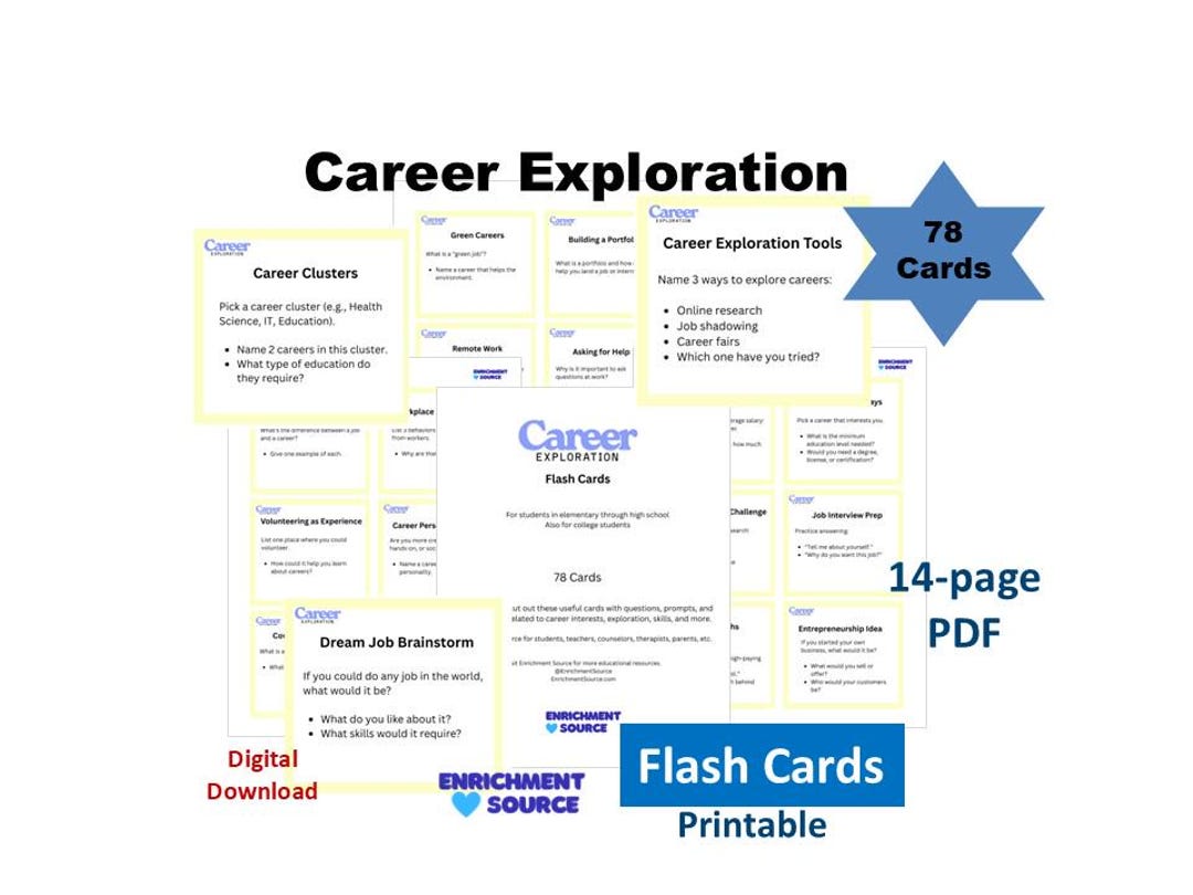 Career Awareness Flash Cards, Career Exploration Activity Cards, Career Counseling Resource ...