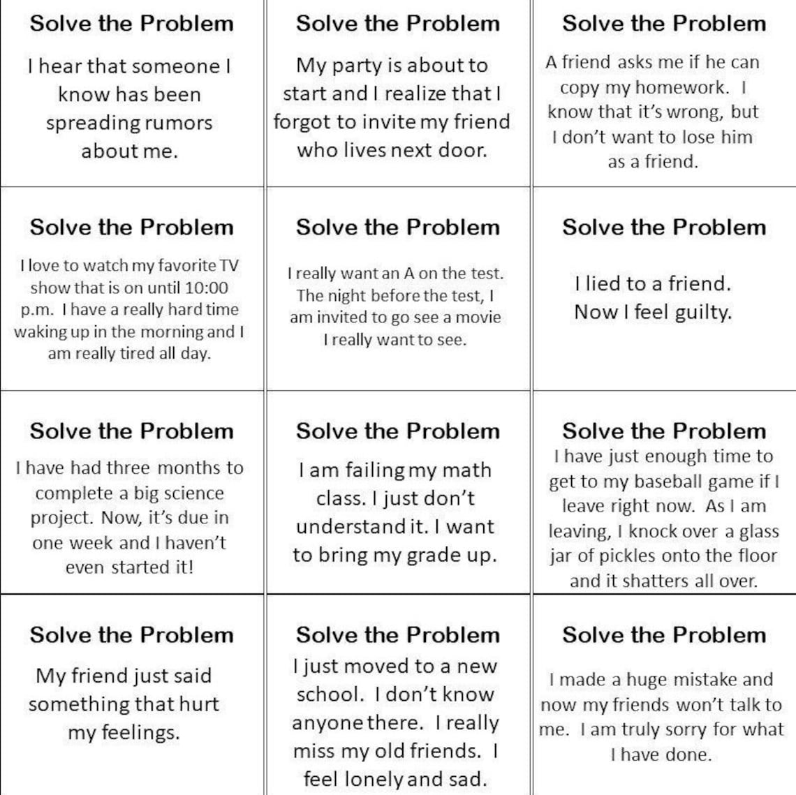 Problem Solving Printable Flash Cards Social Skills Cards Etsy