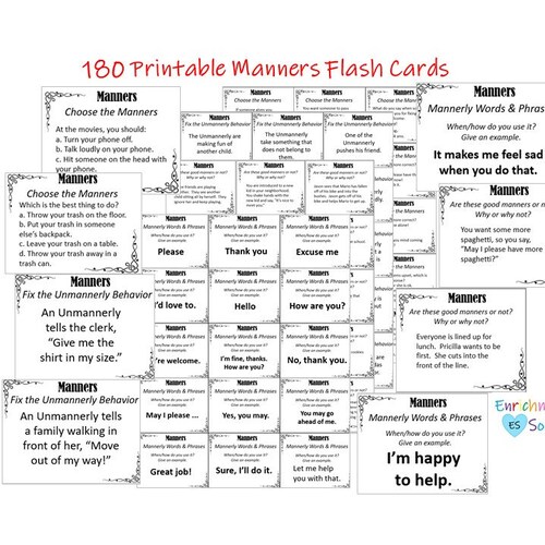 Manners Flash Cards Bundle Printable Good Manners Flash - Etsy