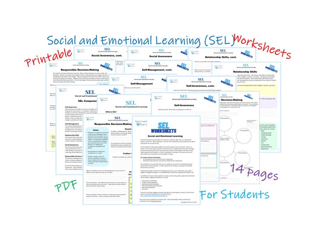 Social and Emotional Learning Worksheets, SEL Worksheets, Social ...
