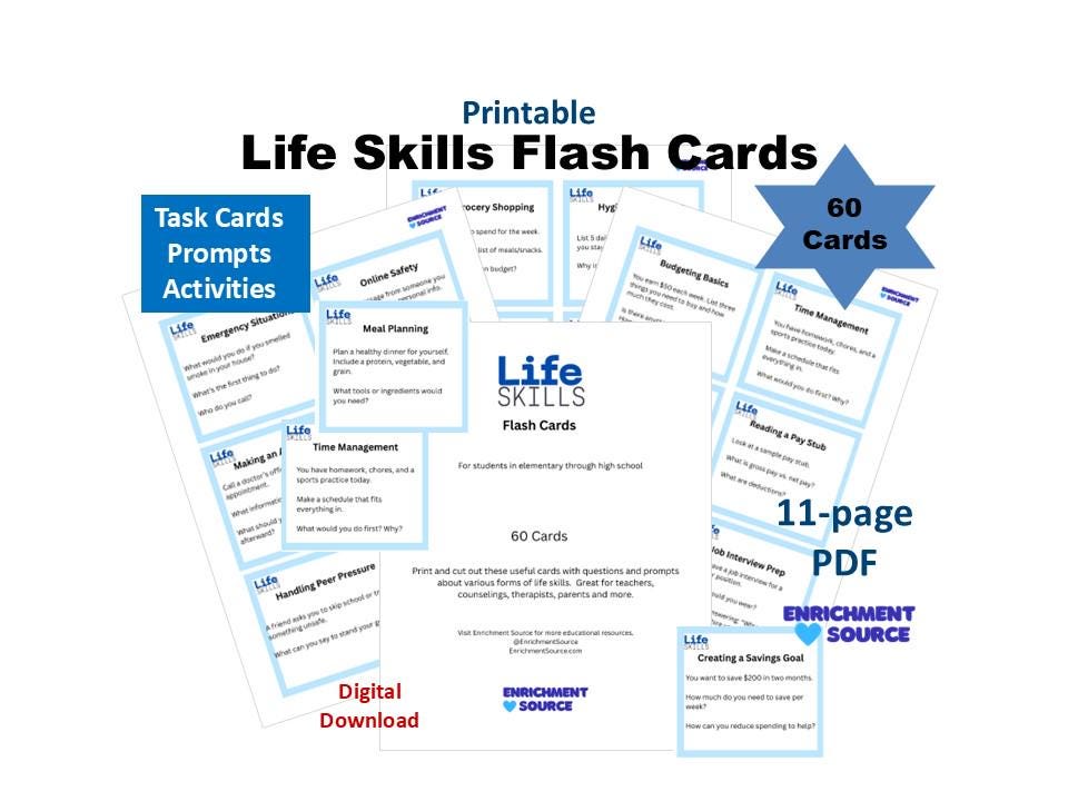 Life Skills Flash Cards, Life Skills Task Cards, Life Skills Education ...