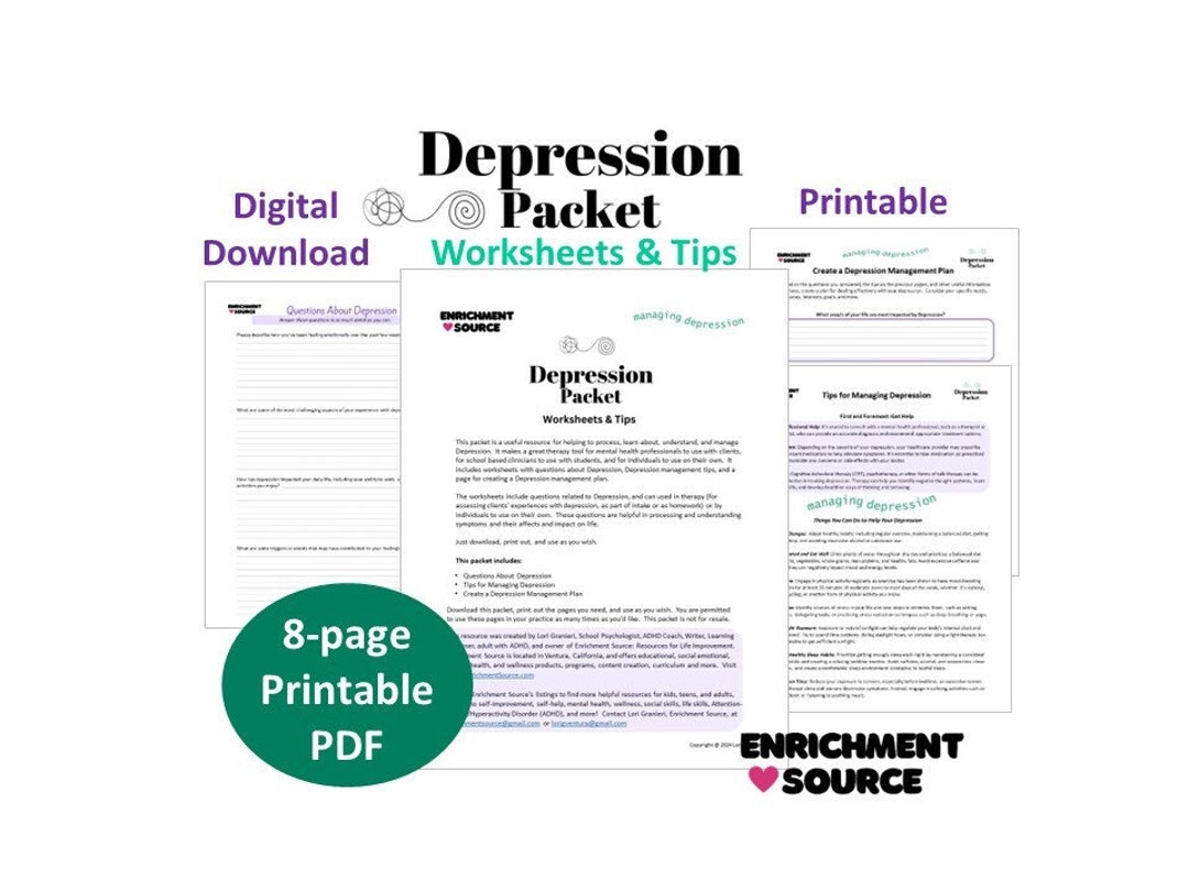 Depression Therapy Guide and Worksheets, Depression Workbook ...