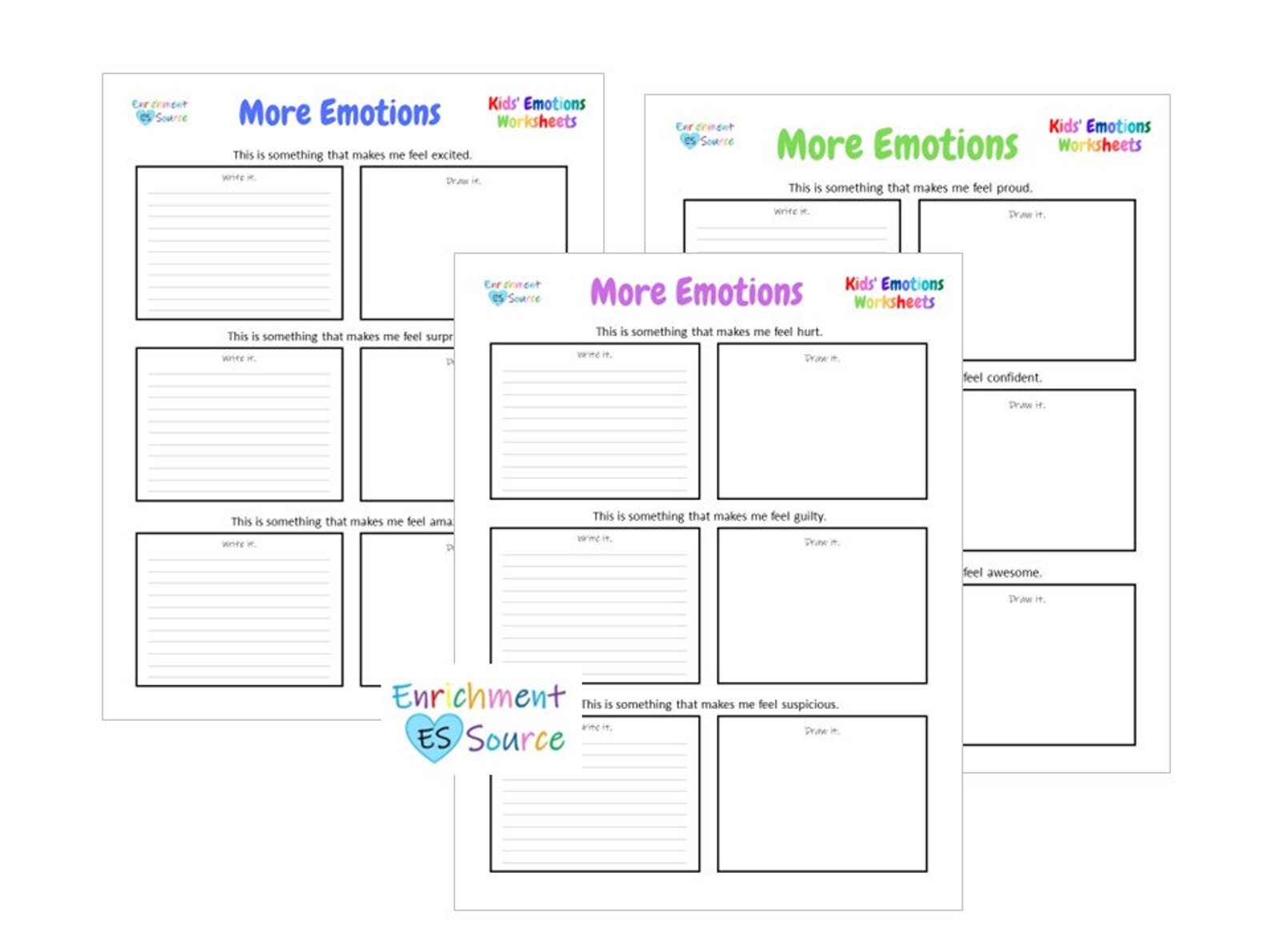 Kids’ Emotions Worksheets, Elementary School Student Social Emotional ...