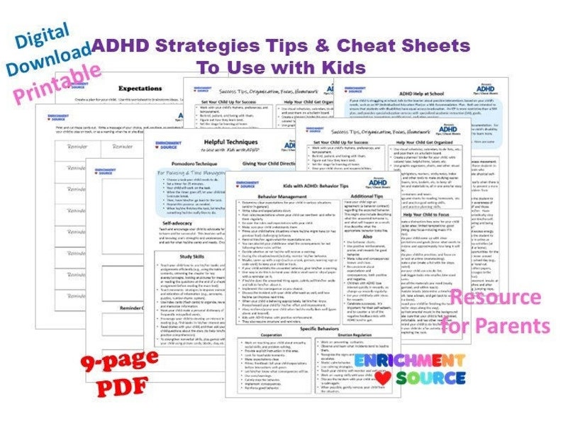 ADHD Facts and Tips, Parent ADHD Cheat Sheets, ADHD Quick Reference ...