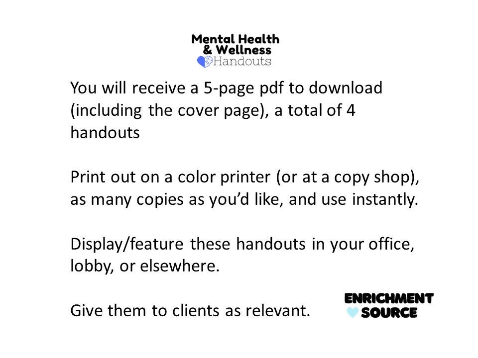 Mental Health Handouts, Wellness Handouts, Therapy Handouts, Therapist ...