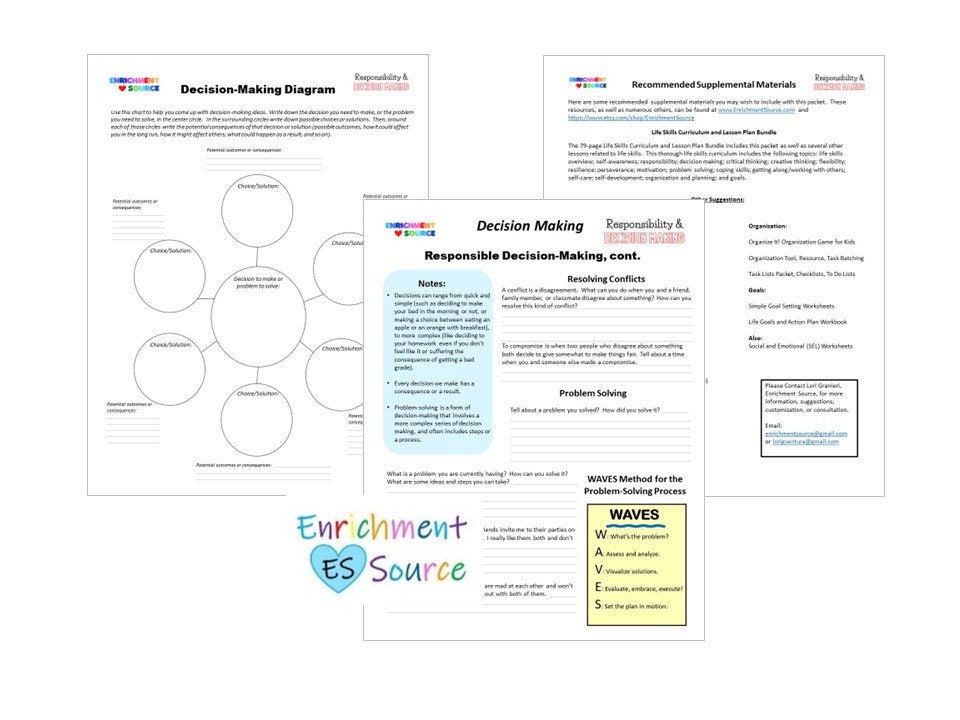 Responsibility and Decision Making Lesson Plan Workbook, Responsible ...