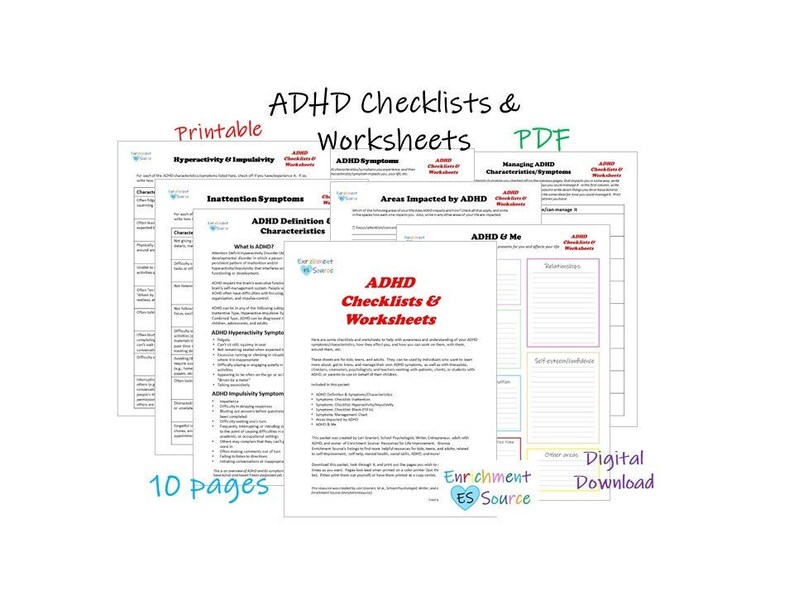 ADHD Checklists and Worksheets, ADHD Symptoms and Characteristics ...
