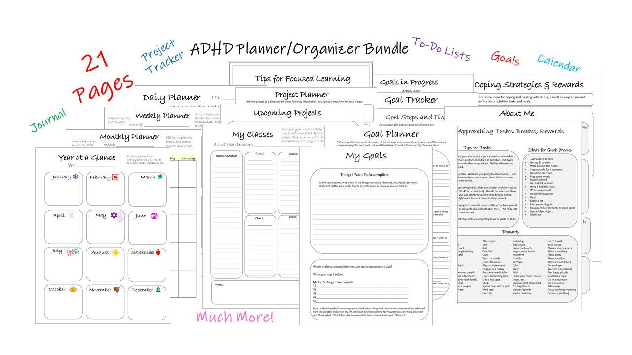 ADHD Information Packet Workbook and Planner Bundle Printable ...
