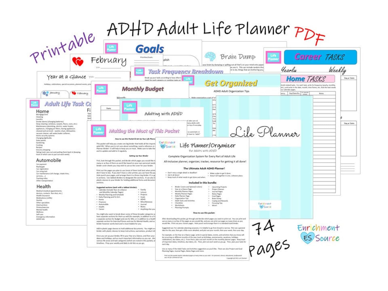 Adult ADHD Life Planner Organizer Printable, ADD ADHD Adult Complete ...