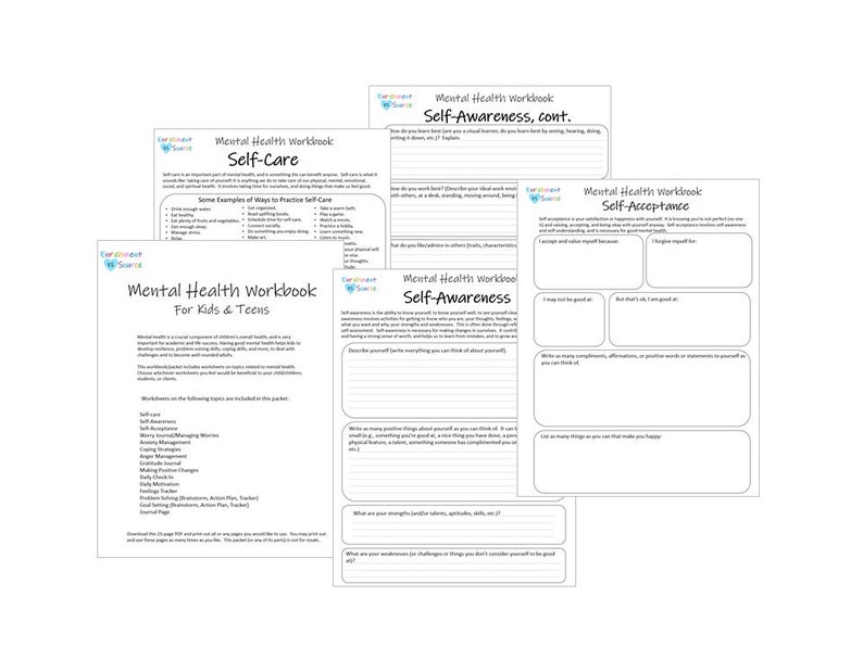 Kids Mental Health Workbook, Teens Mental Health Packet, Mental Health ...