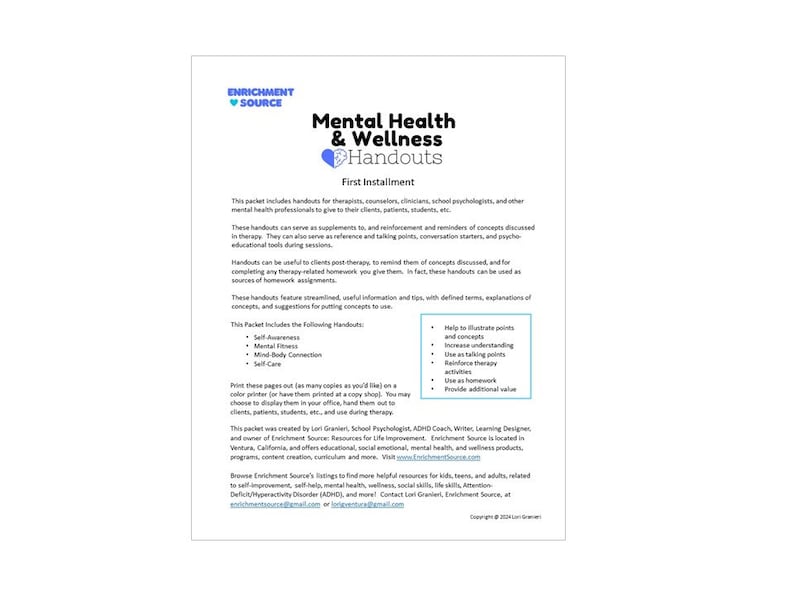Mental Health Handouts, Wellness Handouts, Therapy Handouts, Therapist ...