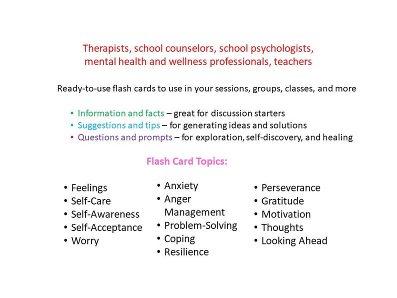 Mental Health Flash Cards, Therapy Printable Flash Card Bundle ...