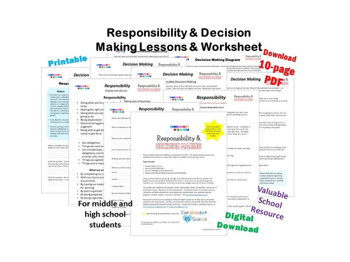 Responsibility and Decision Making Lesson Plan Workbook, Responsible ...