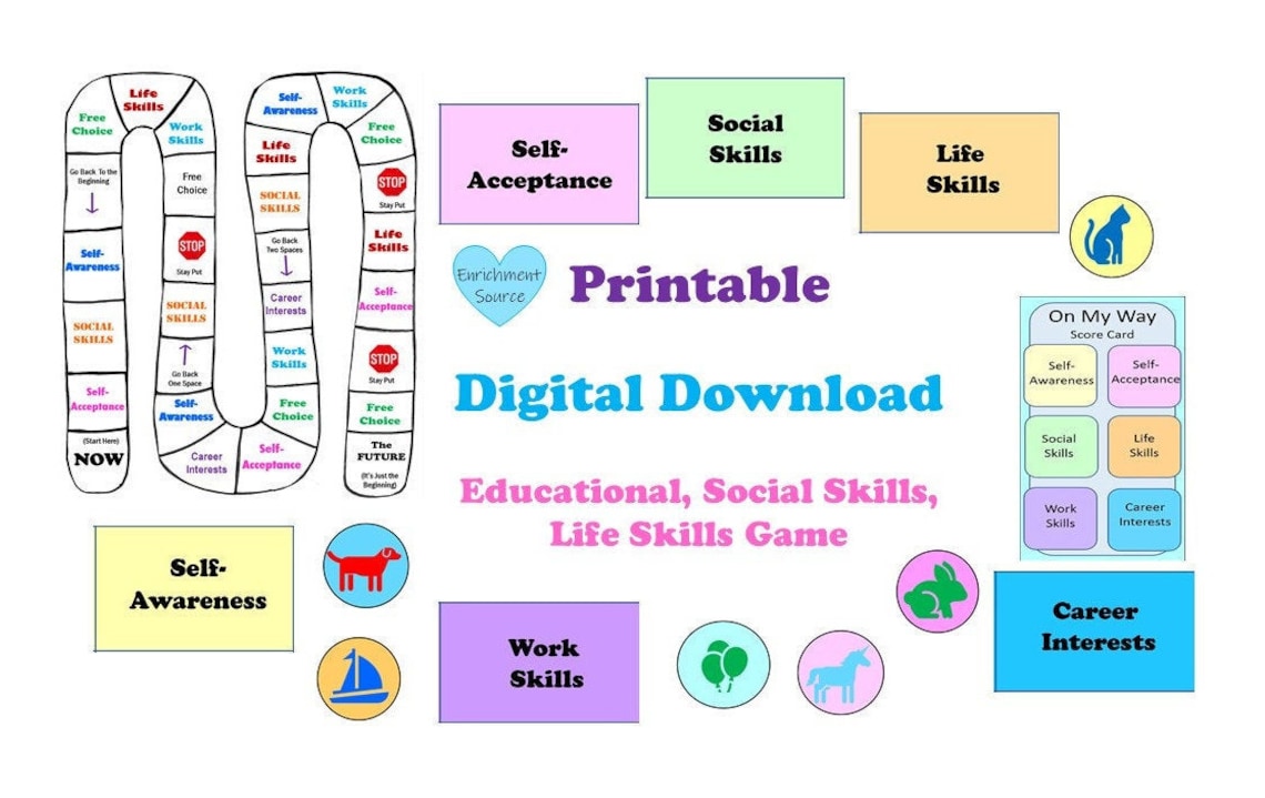 Life Skills Printable Board Game, Counseling Group Game, Adult ...