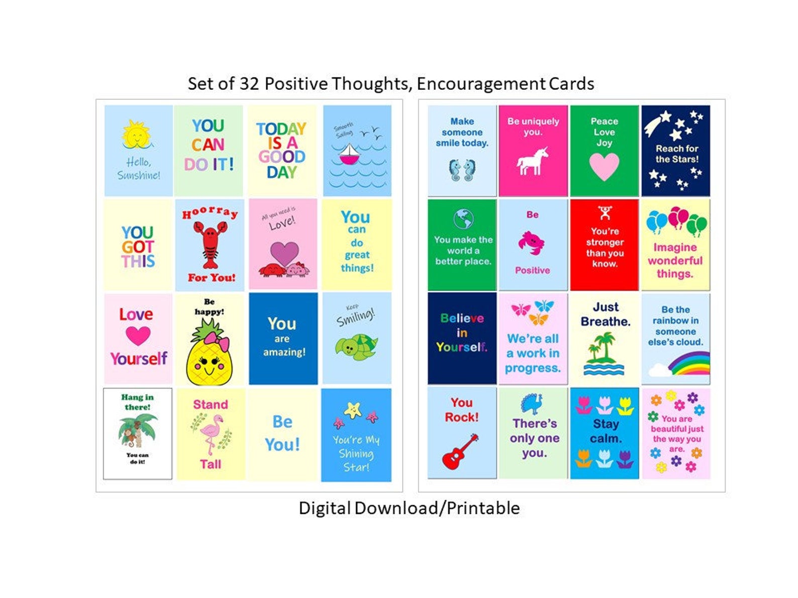 Positive Thoughts Printable Cards, Positivity Cards, Encouragement ...