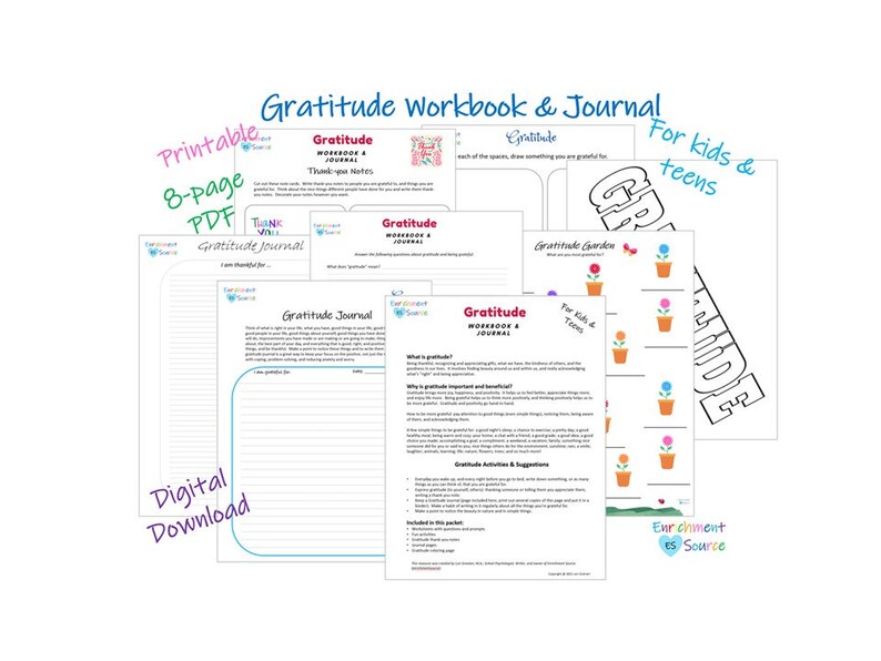 Gratitude Workbook Packet for Kids and Teens, Gratitude Journal Pages ...