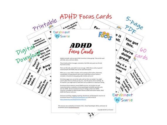 ADHD Focus Cards ADHD Reminder Cards ADHD Motivation on - Etsy