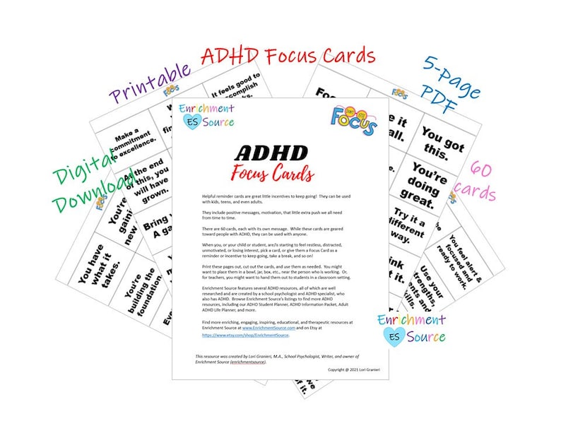 ADHD Focus Cards, ADHD Reminder Cards, ADHD Motivation, on Task ...
