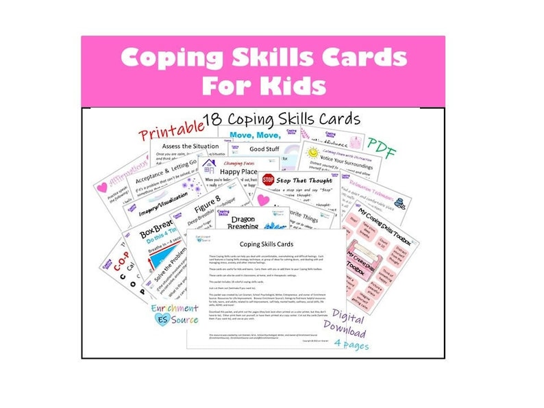 Coping Skills Cards Set, 18 Cards for Managing Stress, Worry, Anxiety ...