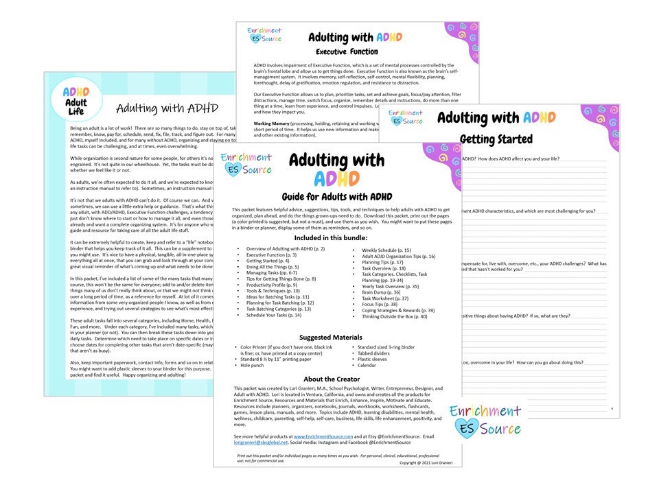 Adulting With ADHD Packet, Adult Attention Deficit Hyperactivity ...