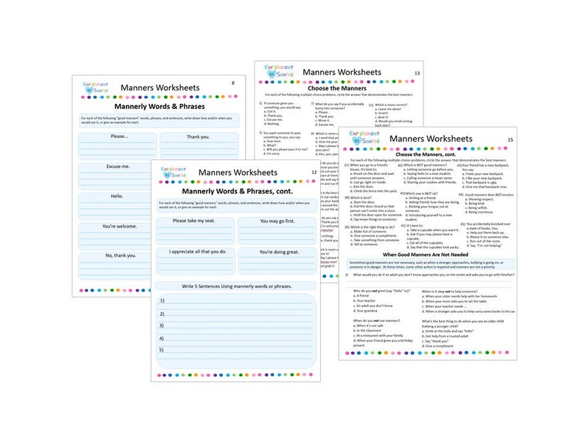 Good Manners Printable Guide, Manners Workbook, Manners Informative ...