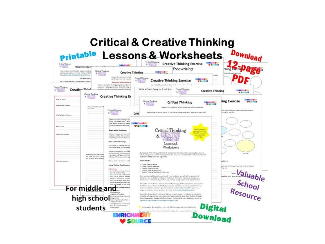 Critical Thinking Creative Thinking Lesson, Worksheets, Exercises for ...