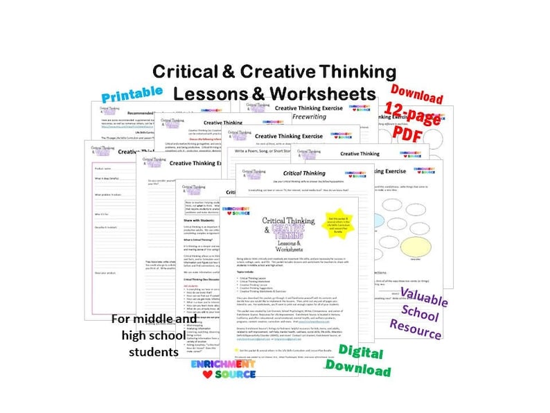 Critical Thinking Creative Thinking Lesson Worksheets Etsy critical-thinking-creative-thinking-lesson-worksheets-etsy