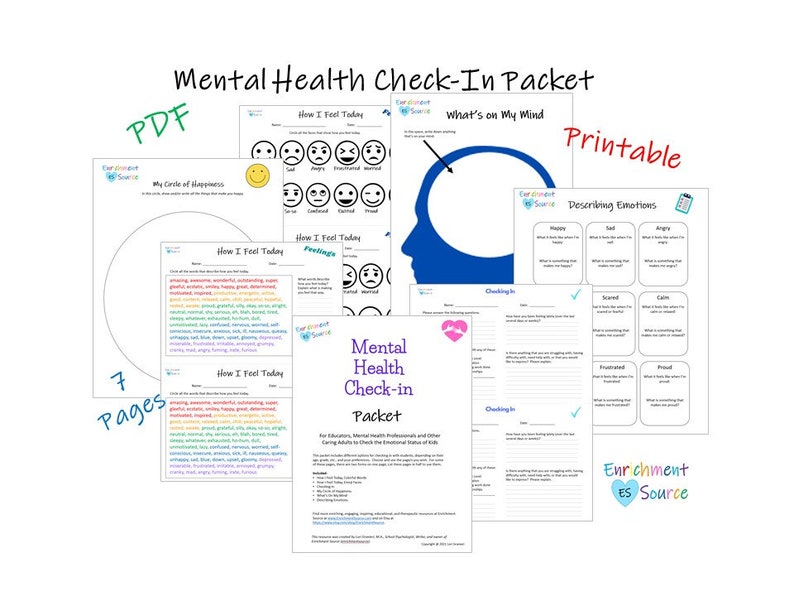 Mental Health Check-in Packet, Mental Health Check in Sheets for ...
