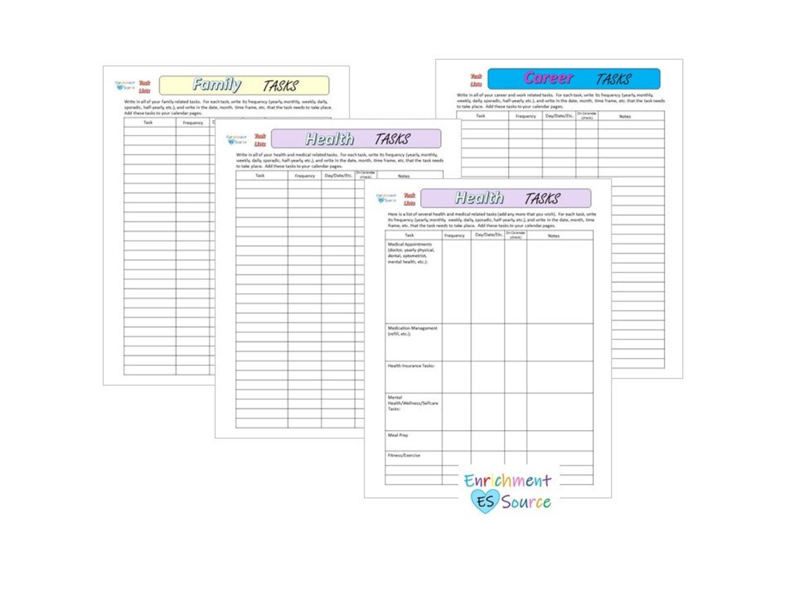 Task Lists Packet, Checklists, to Do Lists, Organizer Pages, Planner ...