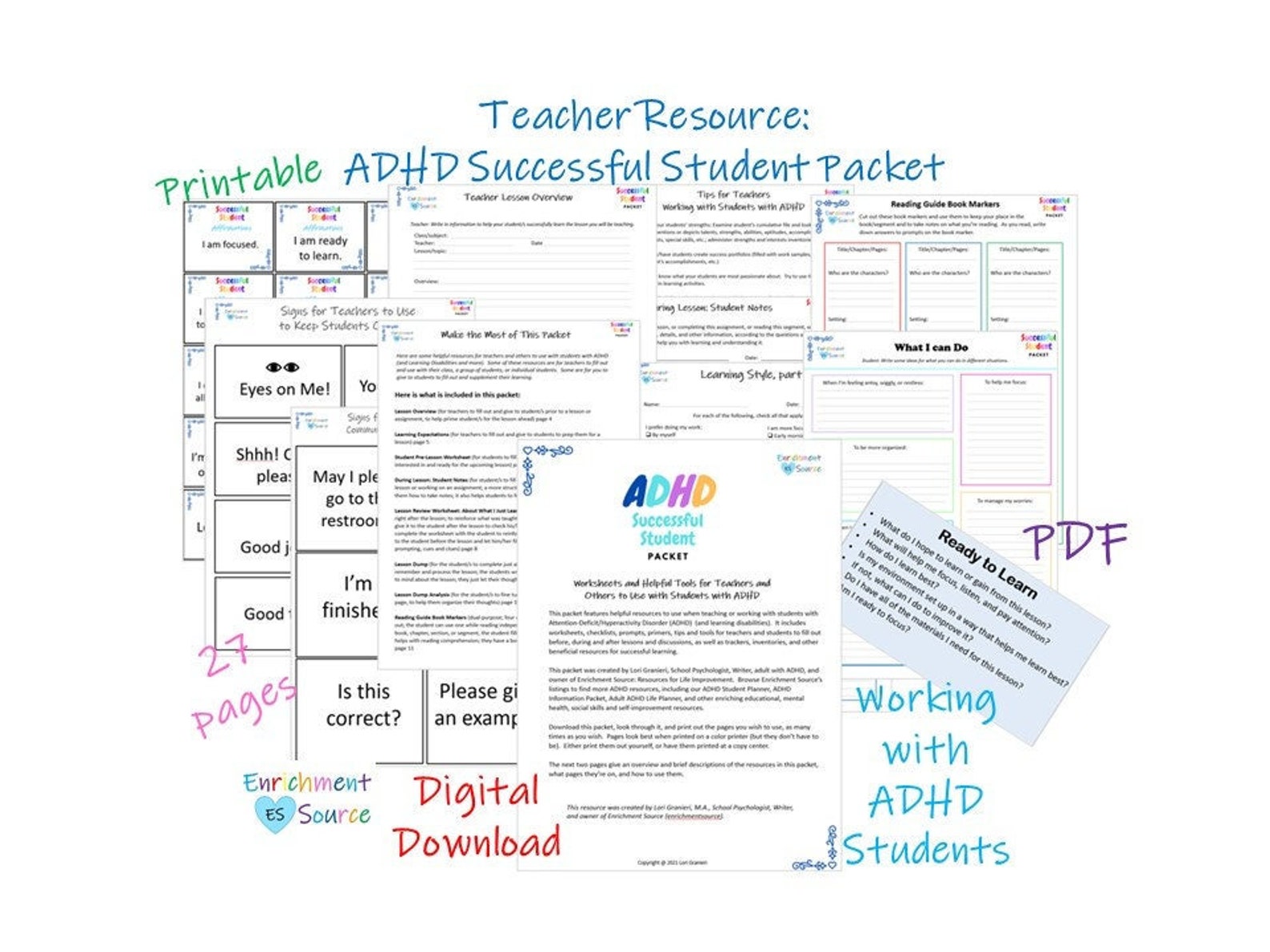 ADHD Classroom Lesson Plan and Resources Packet, ADHD Worksheets, ADHD ...