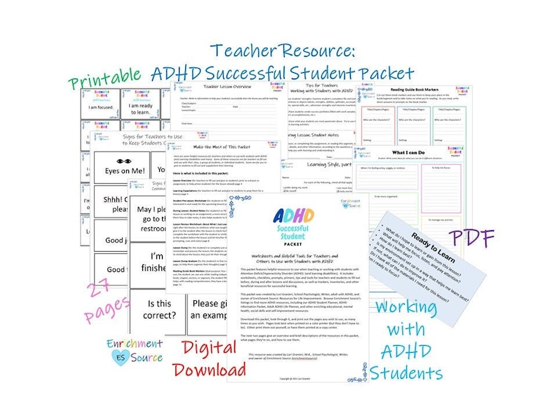 ADHD Classroom Lesson Plan and Resources Packet, ADHD Worksheets, ADHD ...